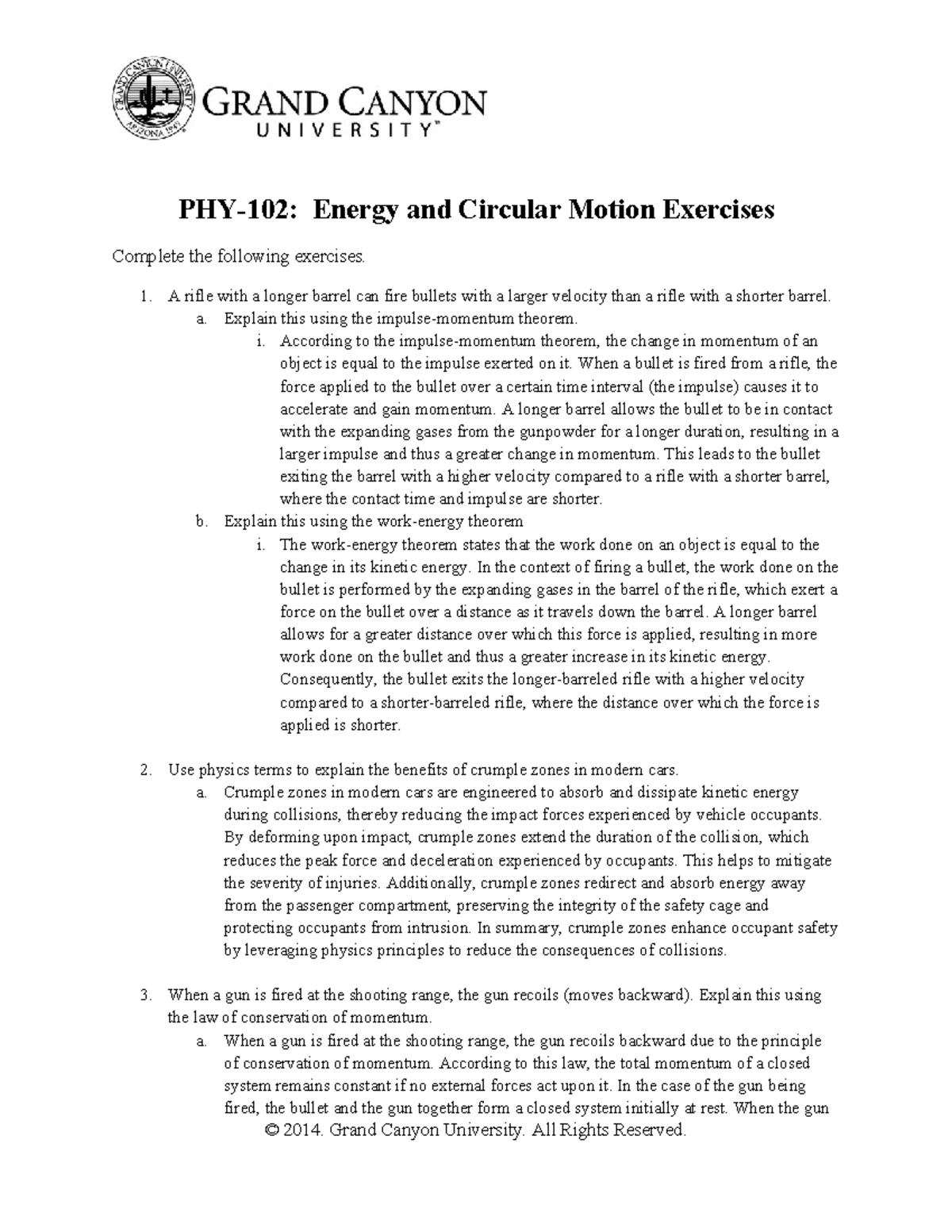 Energy and Circular Motion Exercises - PHY-102: Energy and Circular Motion Exercises Complete ...