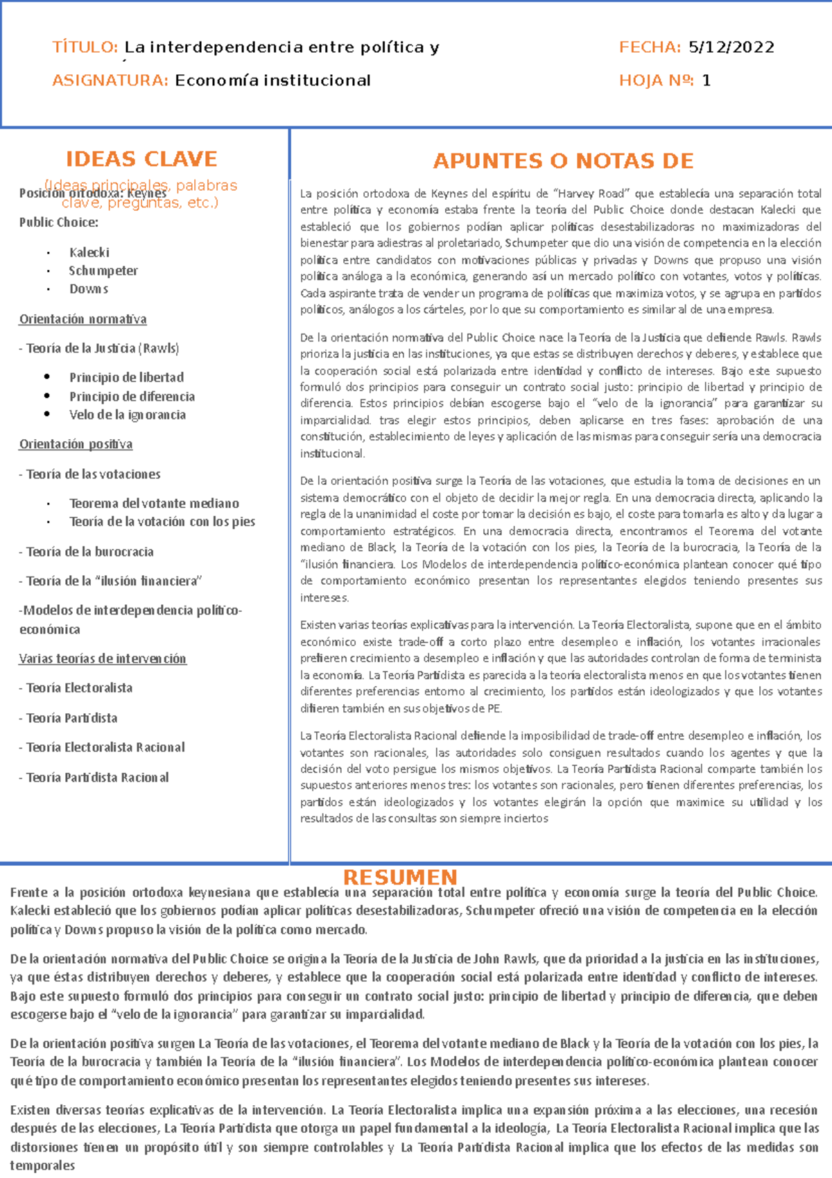 Resumen tema8 - la interdependencia entre la política y economía - economía institucional ...