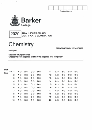 Year 12 Module 5 Topic Test - 1 Student Number YEAR 12 CHEMISTRY TOPIC ...