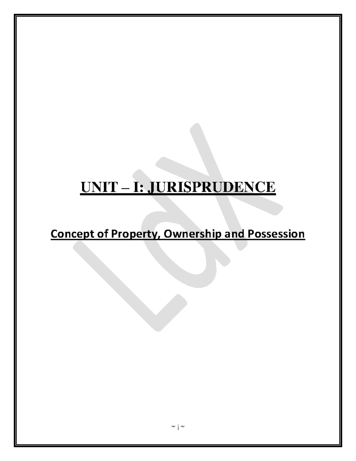 Concepts of property ownership and possession PDF - ~ i ~ UNIT – I: JURISPRUDENCE Concept of ...