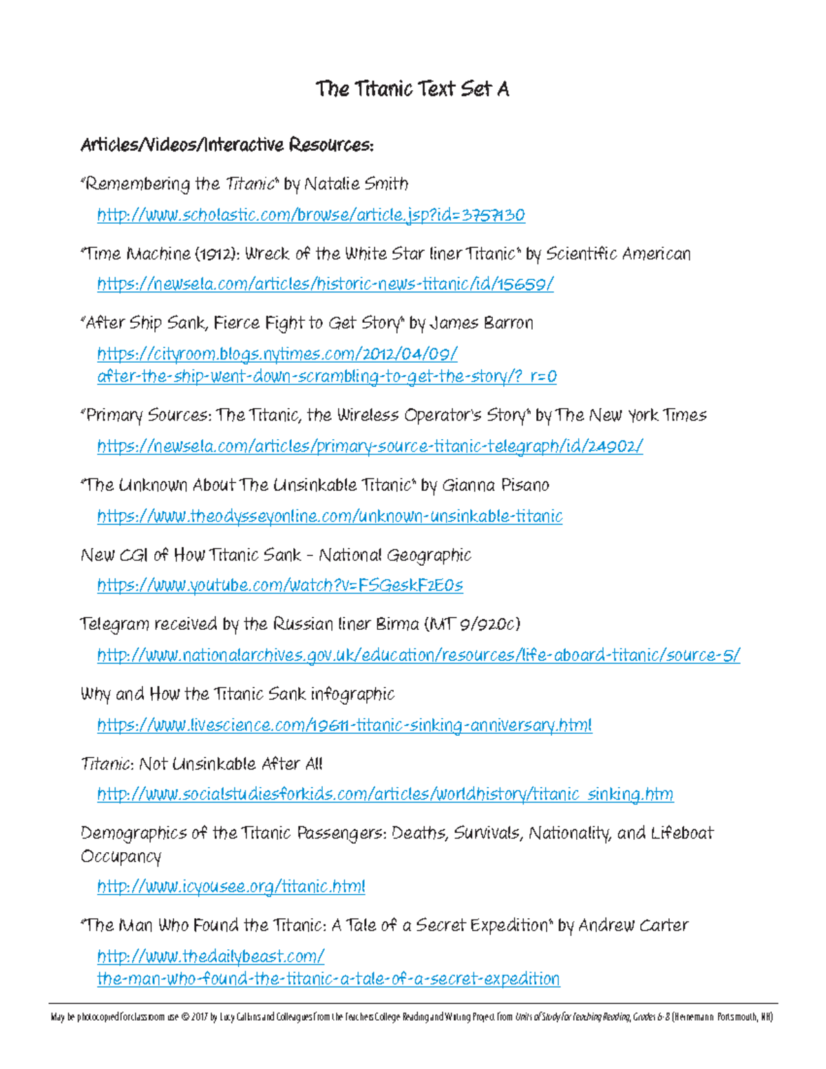 The Titanic Text Set A - The Titanic Text Set A Articles/Videos ...