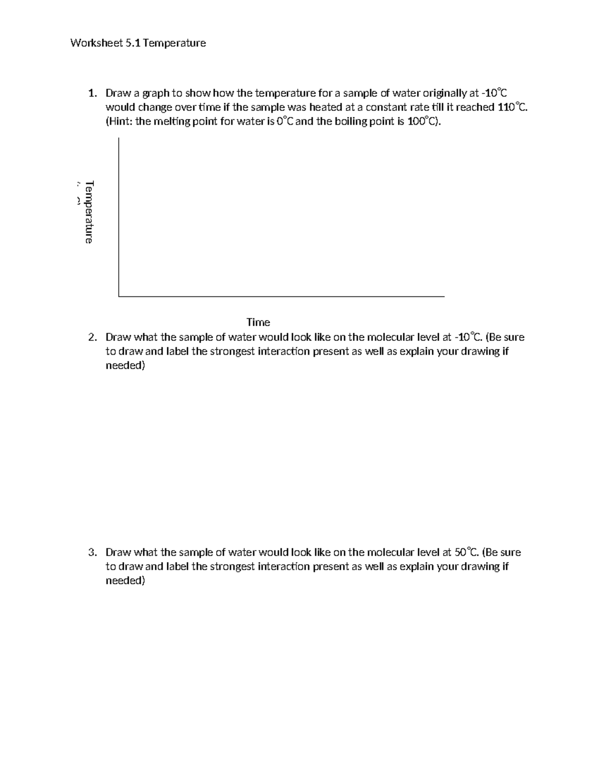 Worksheet 5.1 Temperature - Worksheet 5 Temperature 1. Draw a graph to ...