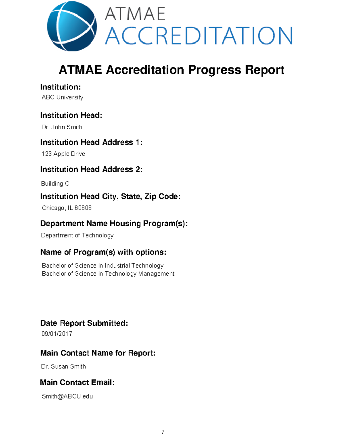 Progress report example - ATMAE Accreditation Progress Report ...