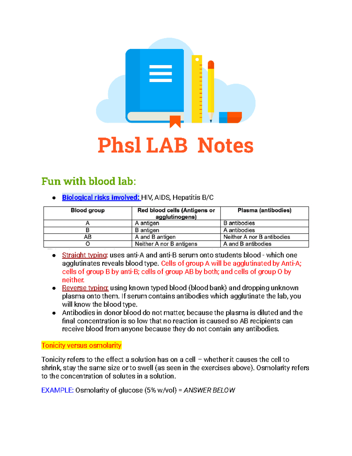 PHSL LAB - notes - Phsl LAB Notes Fun with blood lab: Biological risks ...