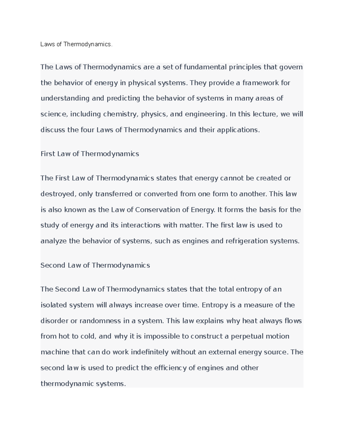 the Laws of Thermodynamics - The Laws of Thermodynamics are a set of ...