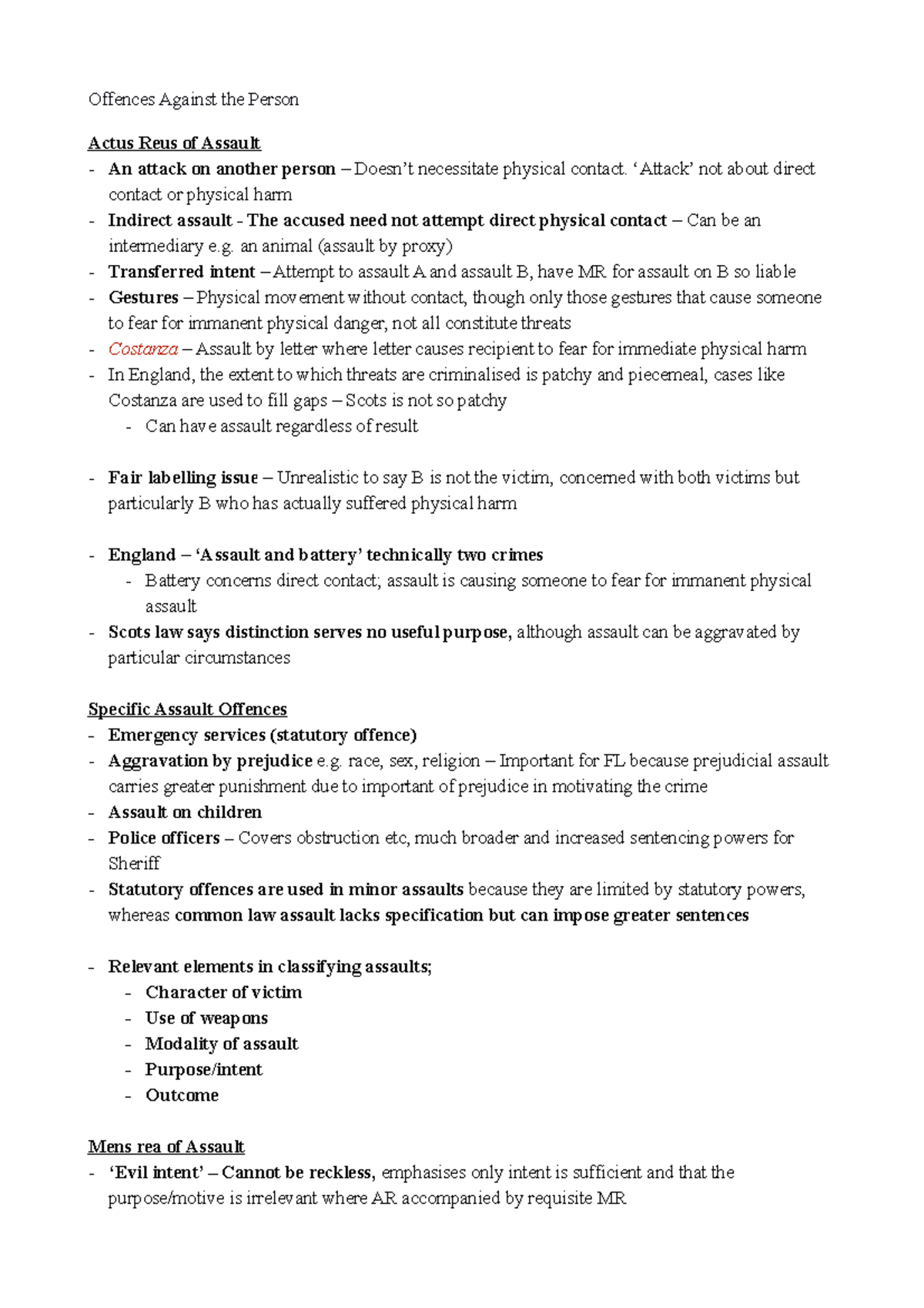 7. Offences Against the Person - LAW4010 - Studocu