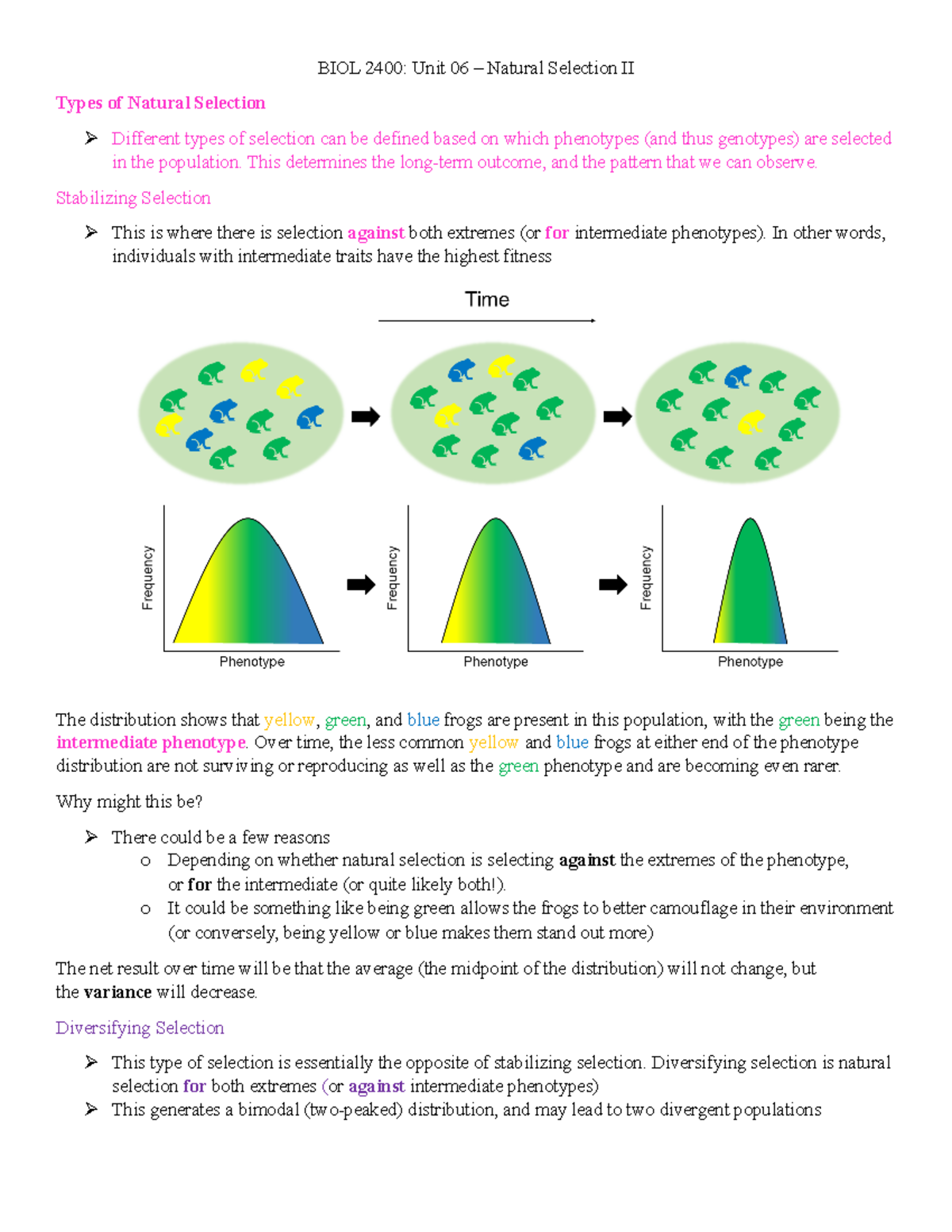BIOL 2400 Unit 06 Notes - BIOL 2400: Unit 06 – Natural Selection II ...