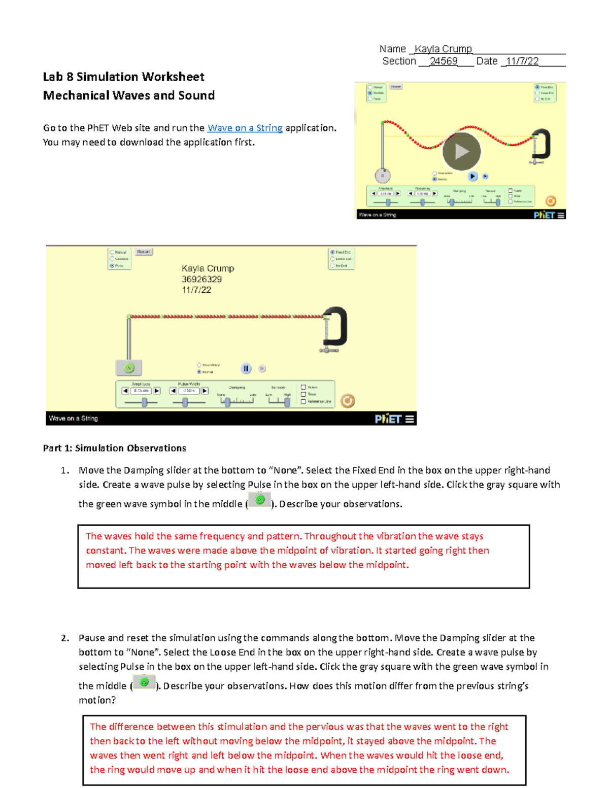 Lab 8 Physics 101 - Lab practice - Name Kayla Crump ...