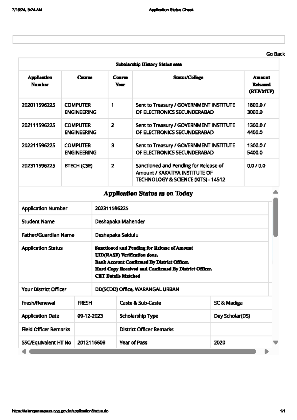 Mahi - rfhhf fhhfg hfgfj k ghf - 9:24 AM Application Status Check Go ...