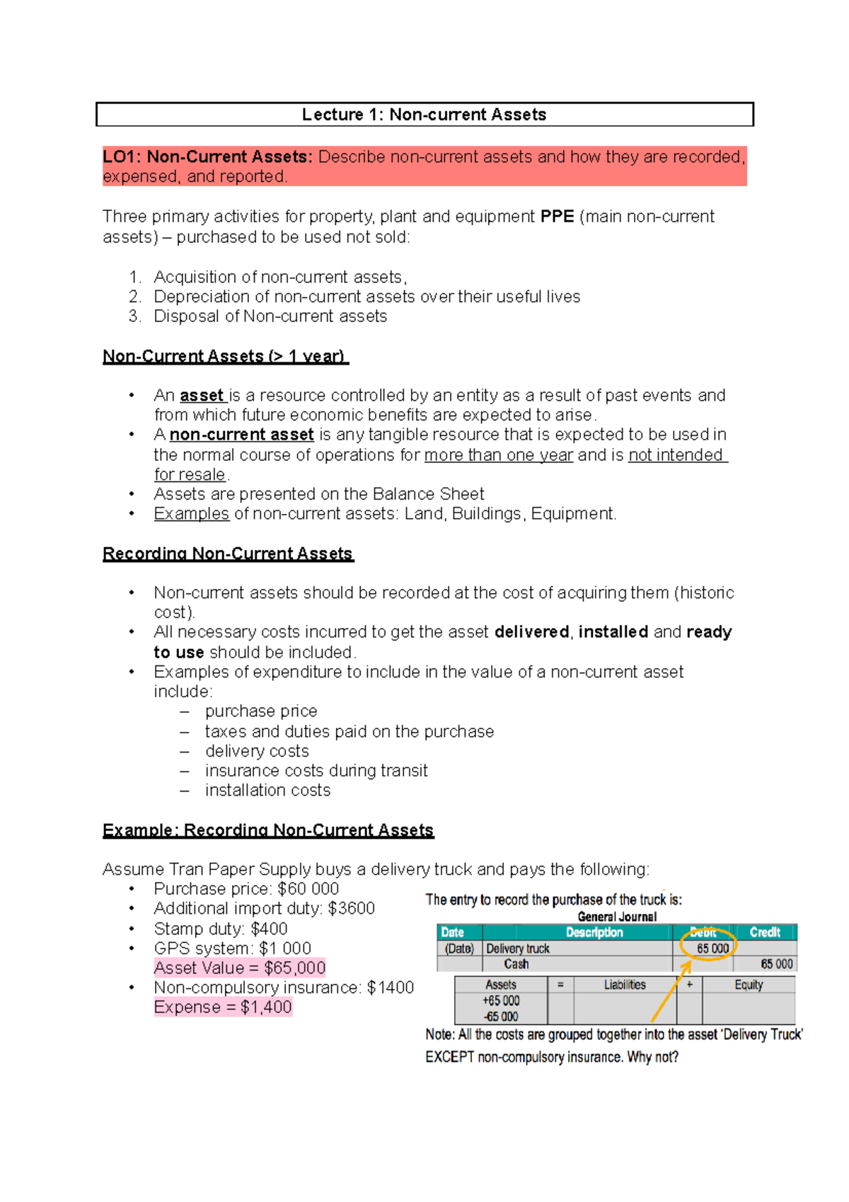 Lecture Notes - Lecture 1: Assets LO1: Assets: Describe assets and how ...