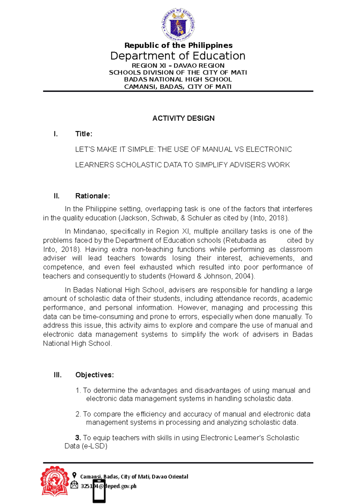 Activity-Design-action-research - Republic of the Philippines ...