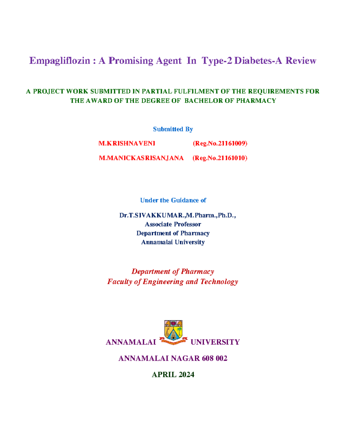 Empagli merged-3 - My b.pharm project work - Empagliflozin : A ...