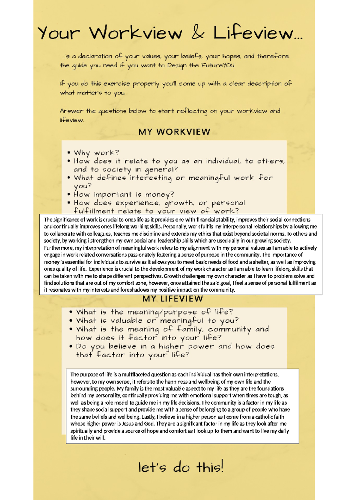 Workview Lifeview template - The significance of work is crucial to ...