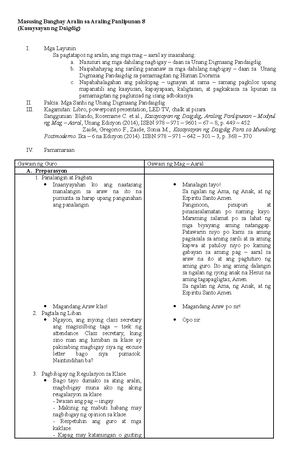 Masusing Banghay Aralin 3 - Mga Layunin Sa pagtatapos ng aralin, ang mga mag – aaral ay ...