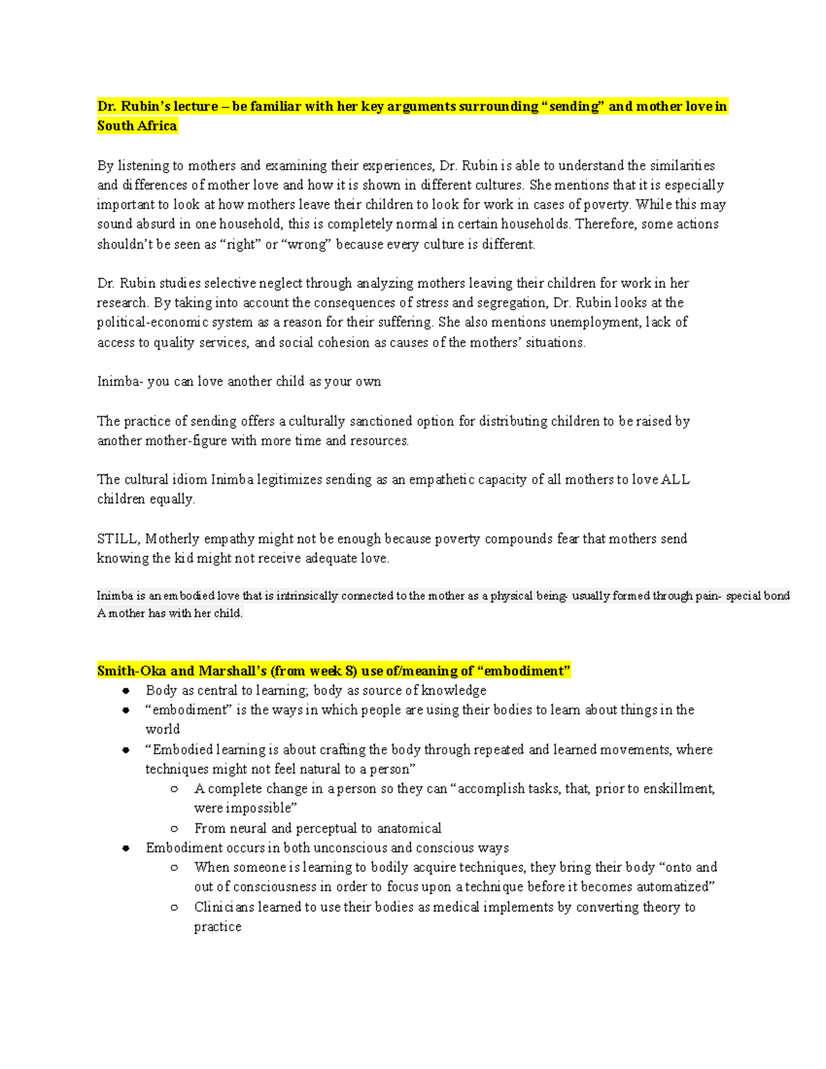 MED Anthro EXAM 2 Study Guide - Dr. Rubin’s lecture – be familiar with ...