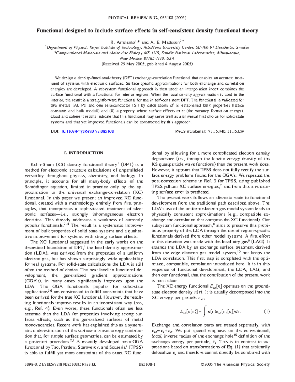 Functional Designed To Include Surface Effects In Self Consistent