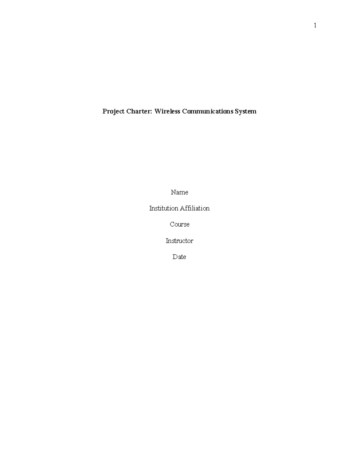 Project Charter Wireless Communications System - Project Charter: Wireless Communications System ...