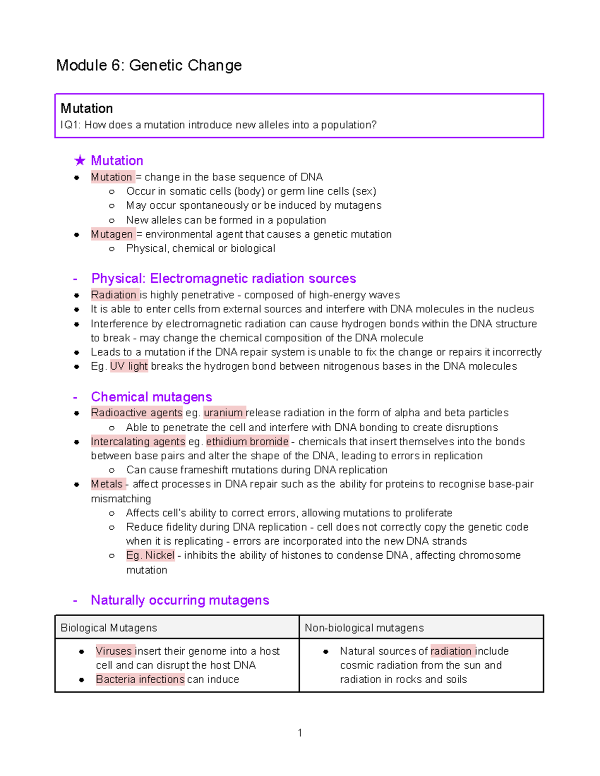 Bio mod 6 ntoes - repots for chemistry - Module 6: Genetic Change ...