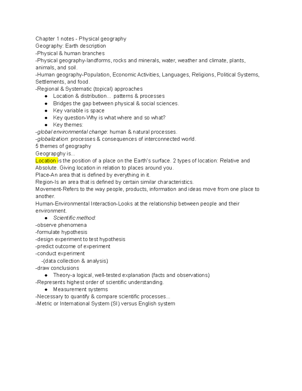 Chapter 1 notes- Physical geography Sabrina Zemil - Chapter 1 notes ...