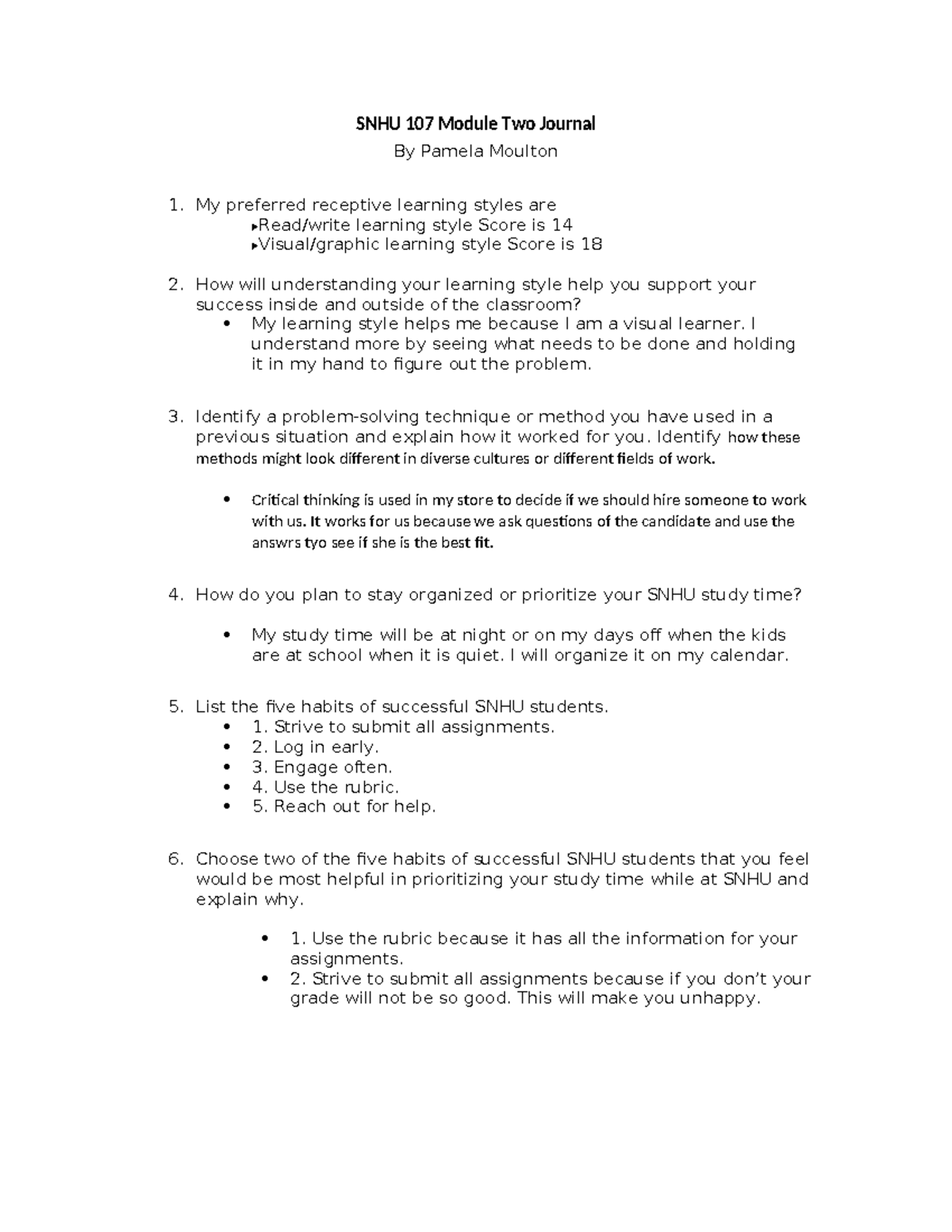 Module Two Journal Entry - SNHU 107 Module Two Journal By Pamela ...