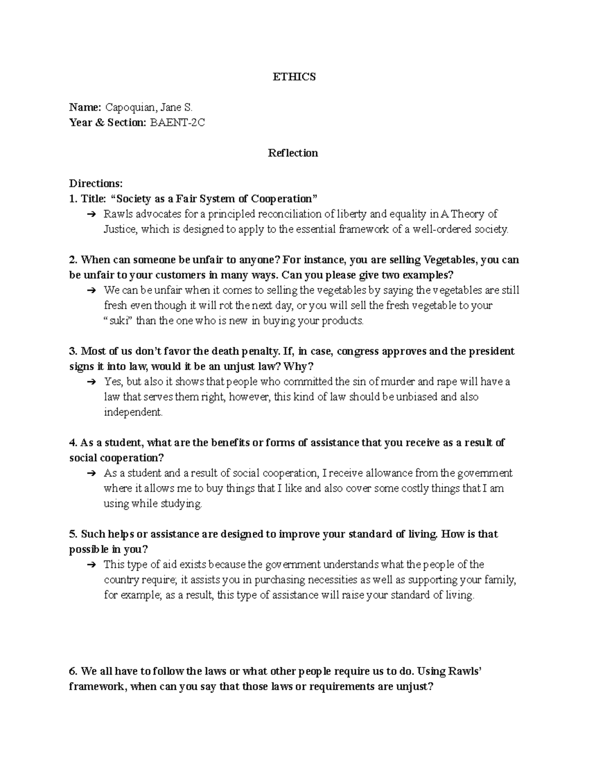 Ethics : Reflection and Assignment MODULE 9 - BatStateU - Studocu