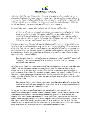 PSY-222 Module 4 Activity - Module Four Activity Southern New Hampshire University PSY 222 ...