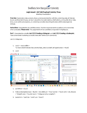 Leigh Hutsell DAT640 Practical R Activity Two - DAT 640 Practical R Activity Two Summarizing ...