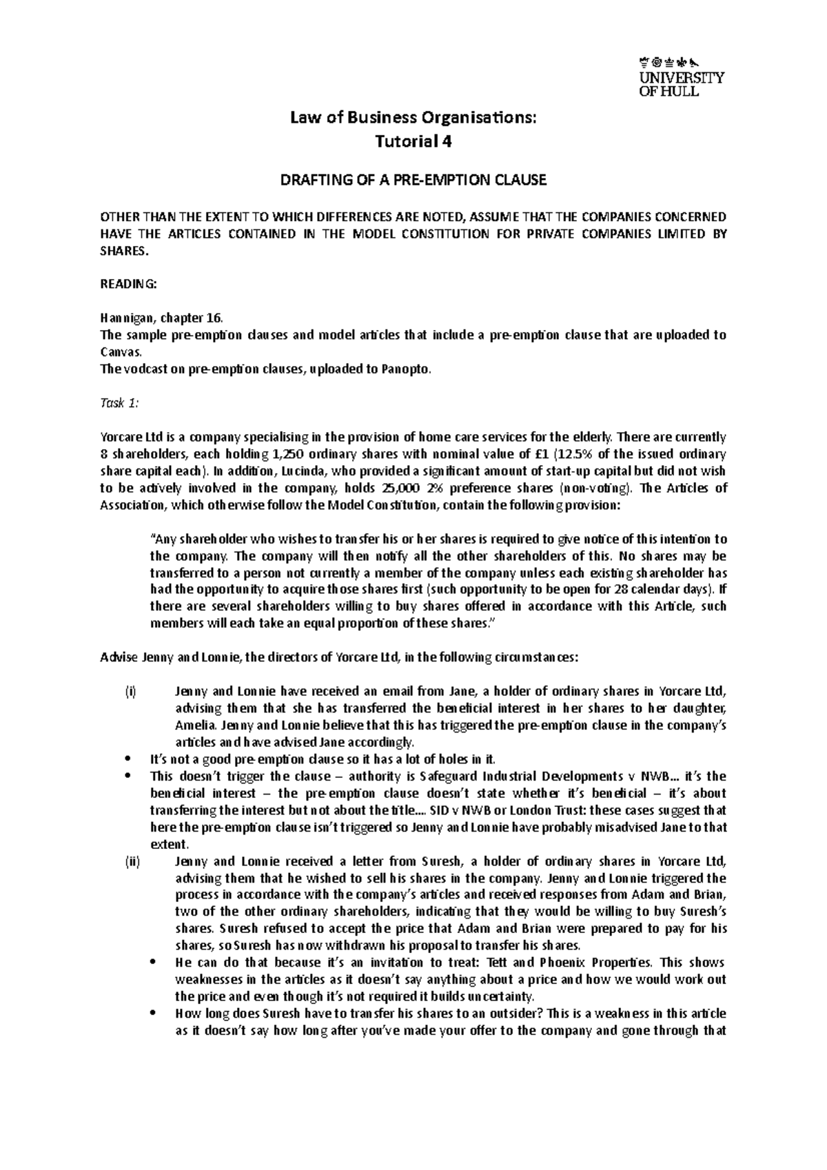 Tutorial 4 - Law of Business Organisations: Tutorial 4 DRAFTING OF A ...