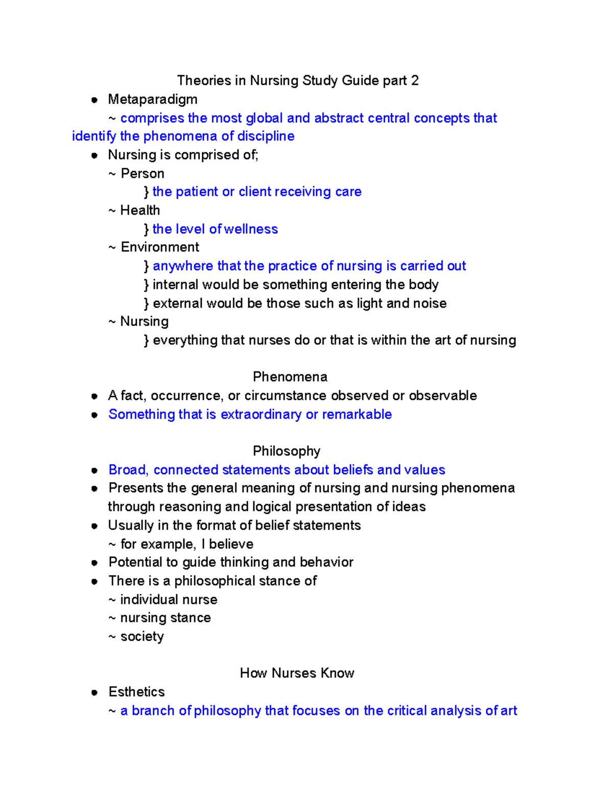 Theories in Nursing Study Guide part 2 - Studocu