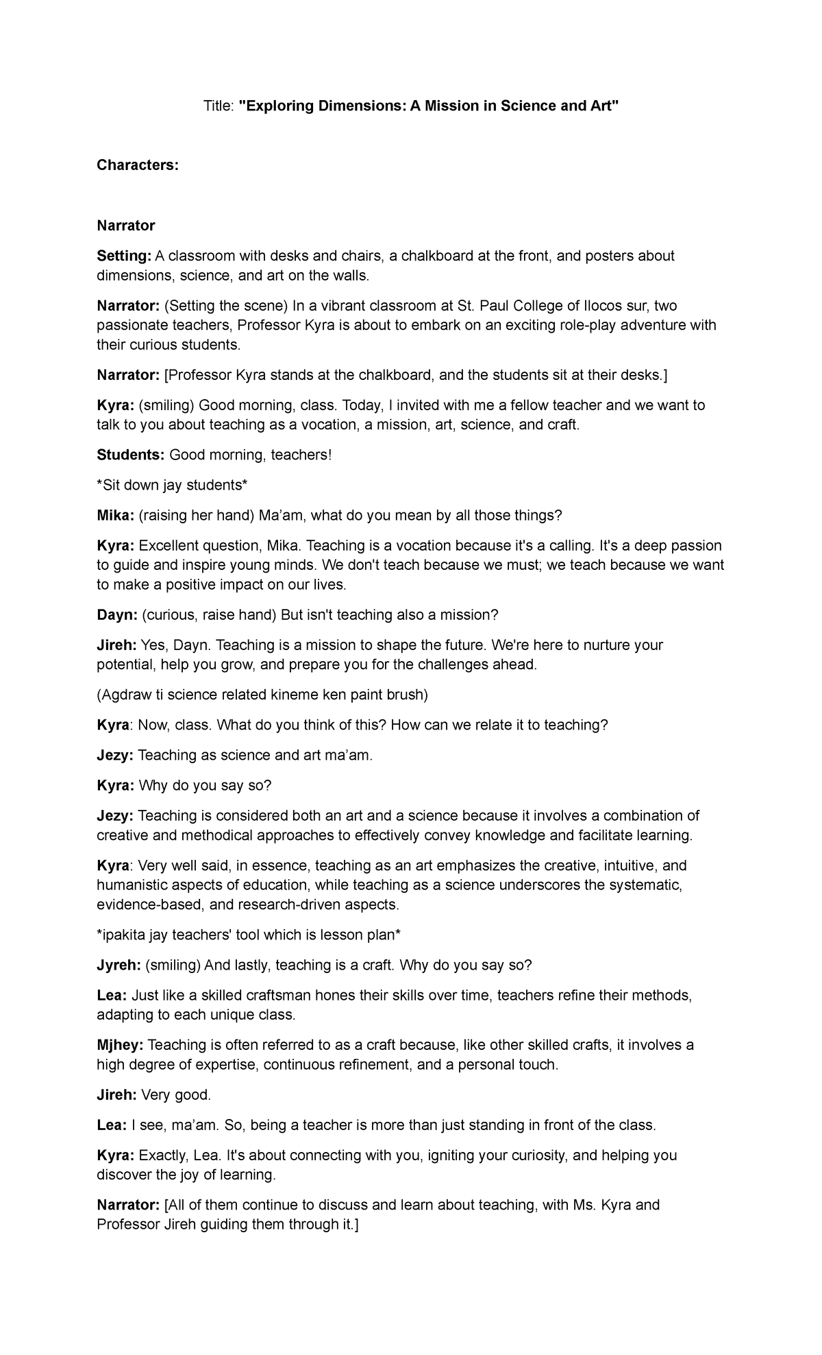 Profession-Role-Play 2 - Title: "Exploring Dimensions: A Mission in ...