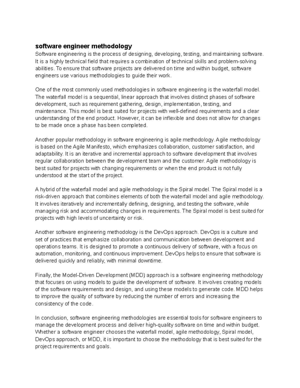Essay Software Engineer - software engineer methodology Software ...