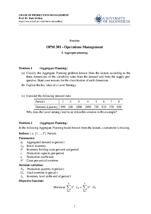 Excercise OPM 301 2023 LP 1 - CHAIR OF PRODUCTION MANAGEMENT Prof. Dr ...