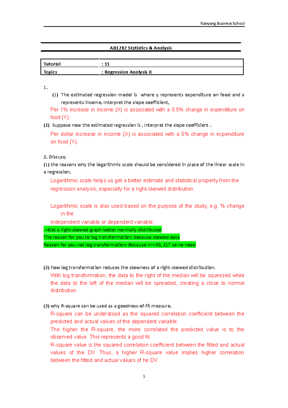 Questions week 11 prep - AB1202 Statistics & Analysis Tutorial : 11 ...