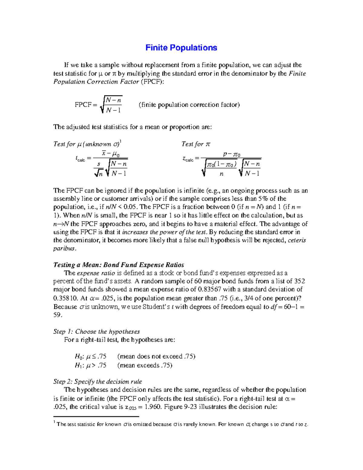 09-09 Finite Populations - Finite Populations If we take a sample ...