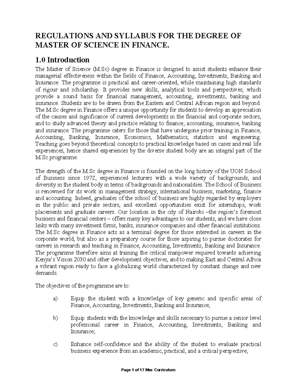 MSc Curriculum Revised - - Studocu