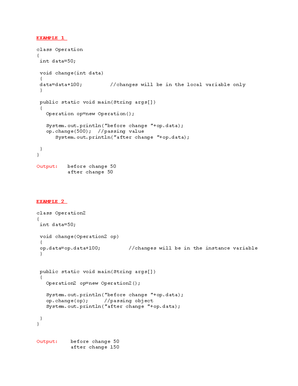 Wrapper class - Jkhhjj - EXAMPLE 1 class Operation { int data=50; void change(int data) { - Studocu
