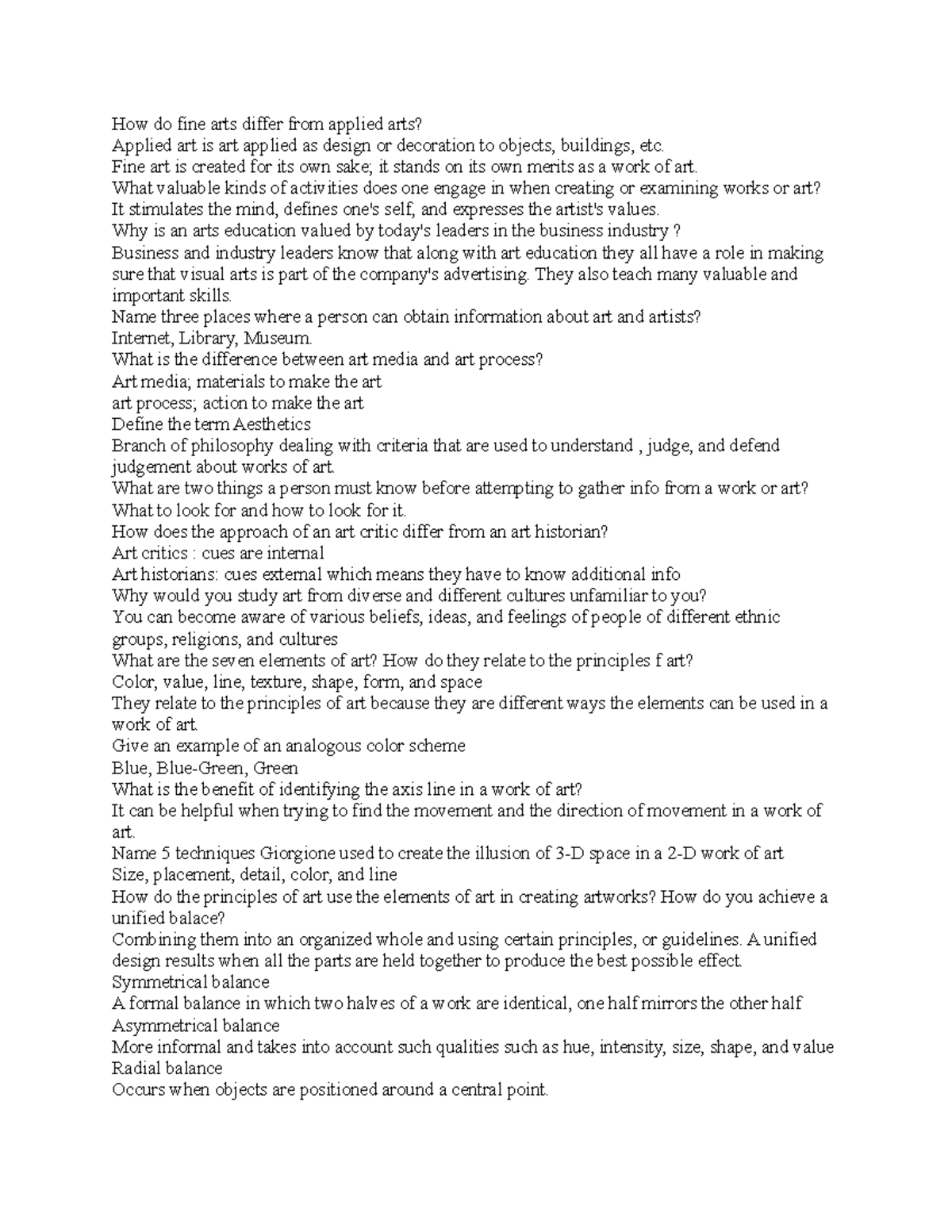 Ar 1 - notes - How do fine arts differ from applied arts? Applied art ...