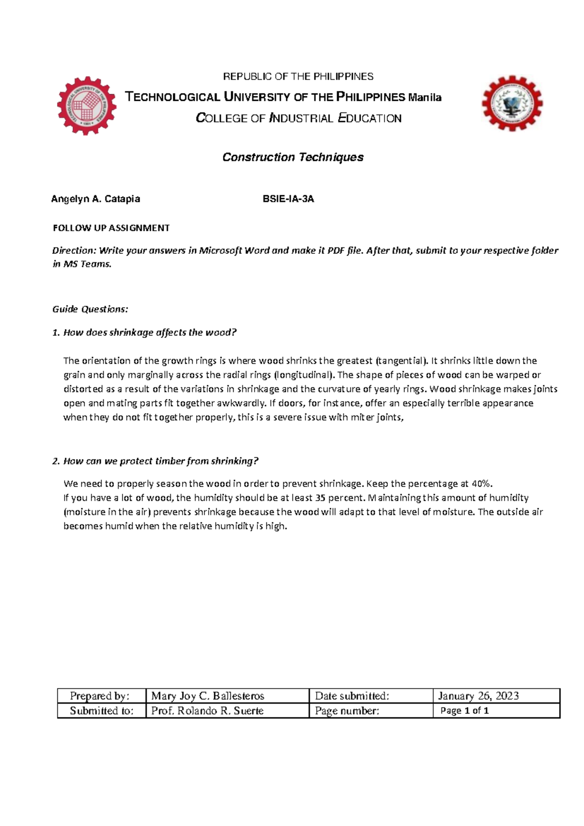 Ballesteros, MARY JOY C Assignment (G1 - REPUBLIC OF THE PHILIPPINES ...