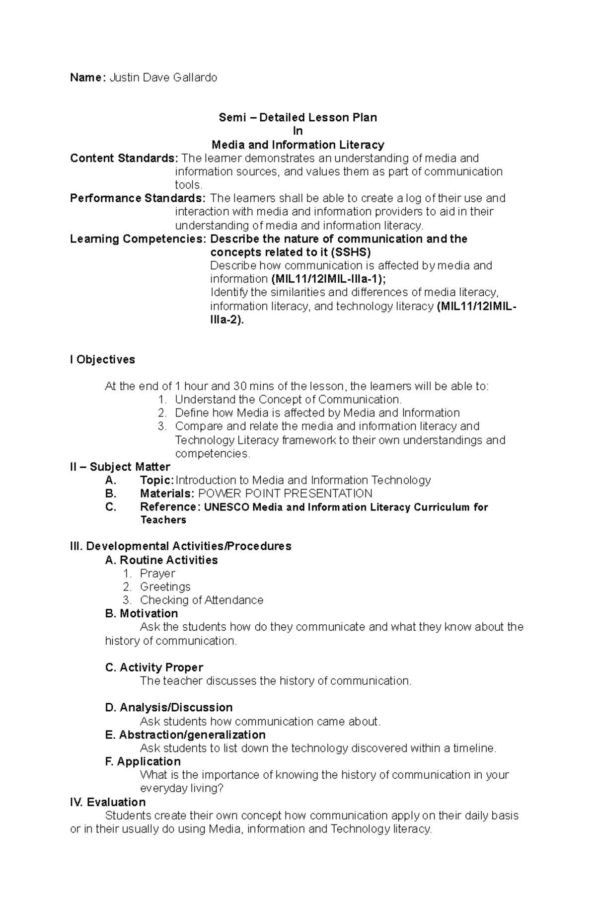 ASSI 2 Facilitating Centered Learning Teaching - Name: Justin Dave ...