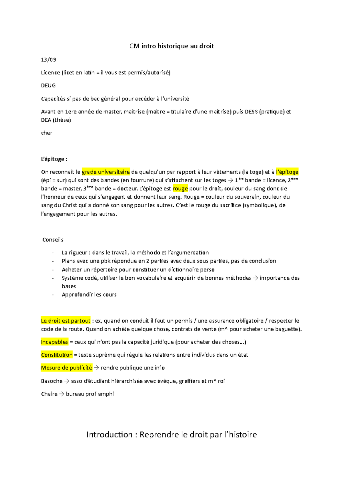 Intro historique au droit - CM intro historique au droit 13/ Licence ...