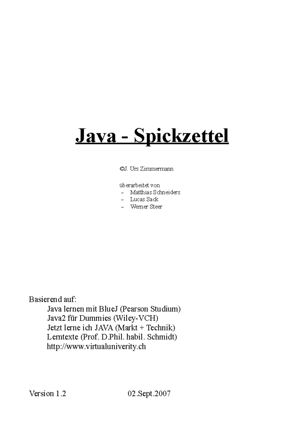 Java-spicker - Java - Spickzettel ©J. Urs Zimmermann überarbeitet von ...
