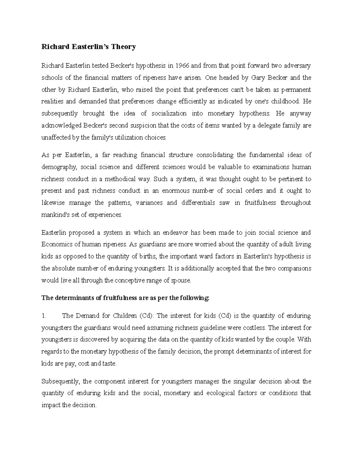 Richard Easterlin’s Theory - Richard Easterlin’s Theory Richard ...