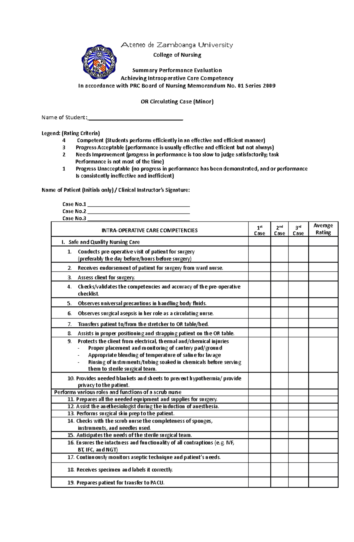 CON Checklist OR Minor Circulating - A t en eo de Zam bo anga Uni v ...