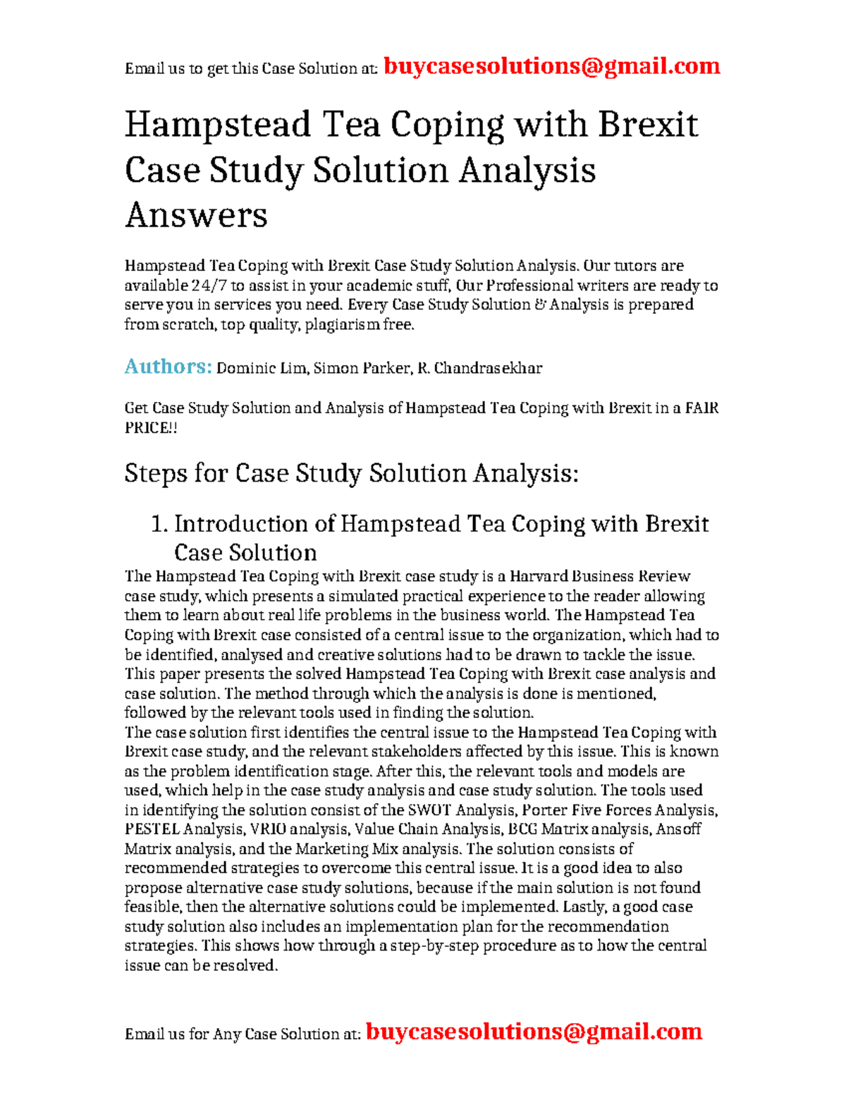 Case Solution Hampstead Tea Coping with Brexit - Hampstead Tea Coping ...