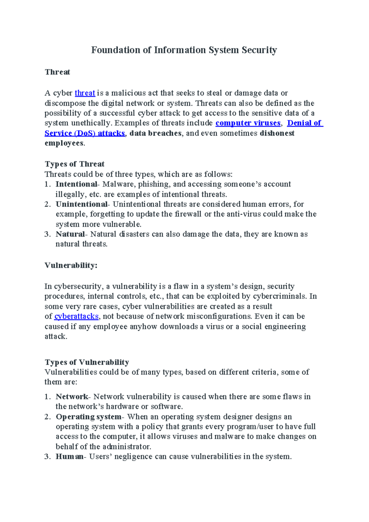 Information System security notes - Foundation of Information System ...
