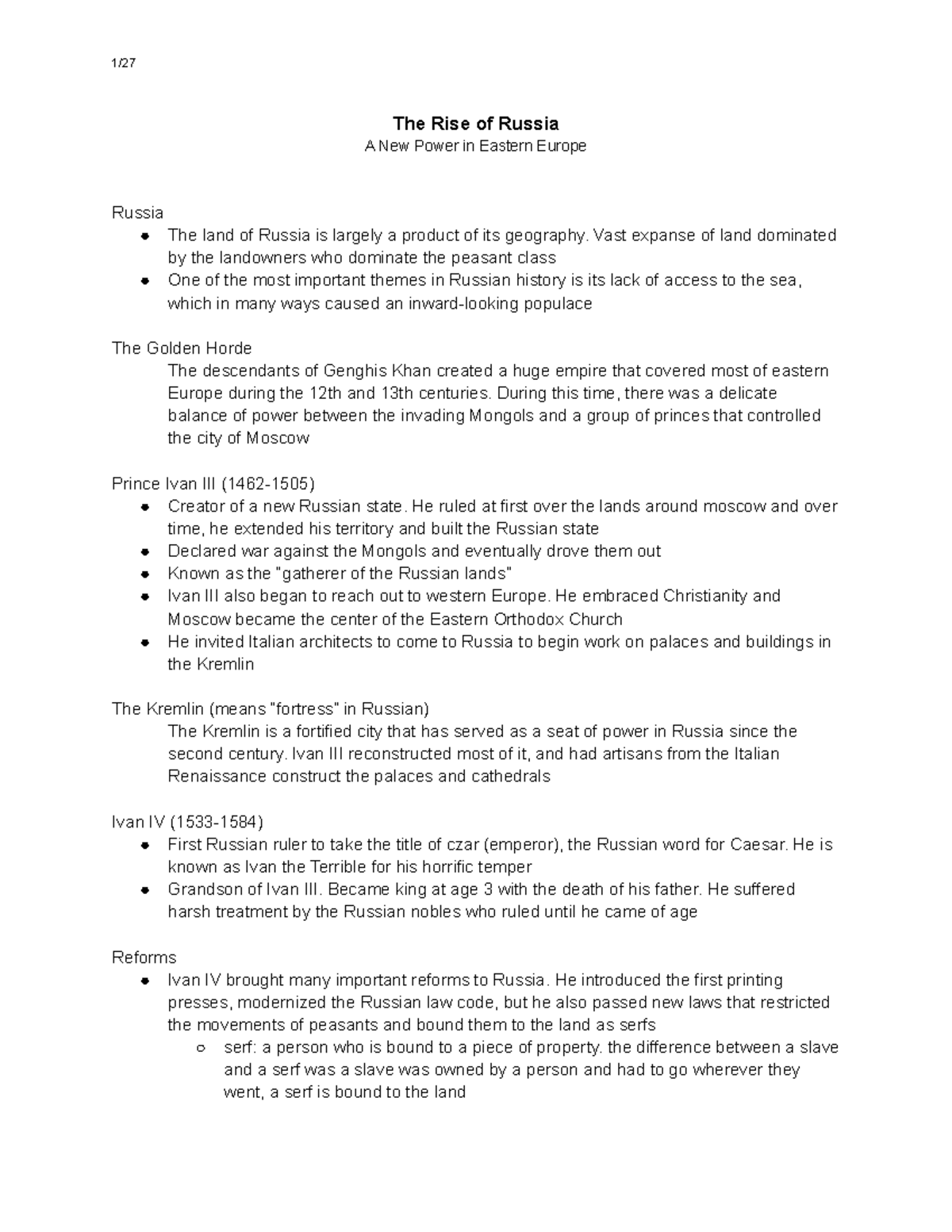 The Rise of Russia - 1/ The Rise of Russia A New Power in Eastern ...