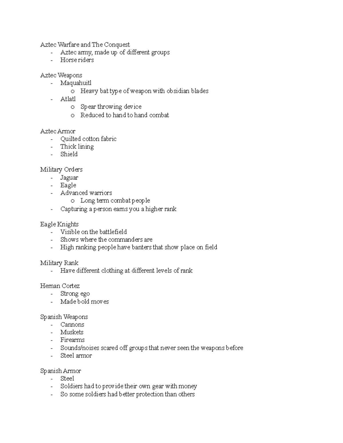 Lecture 15 Notes - Aztec Warfare and The Conquest Aztec army, made up ...