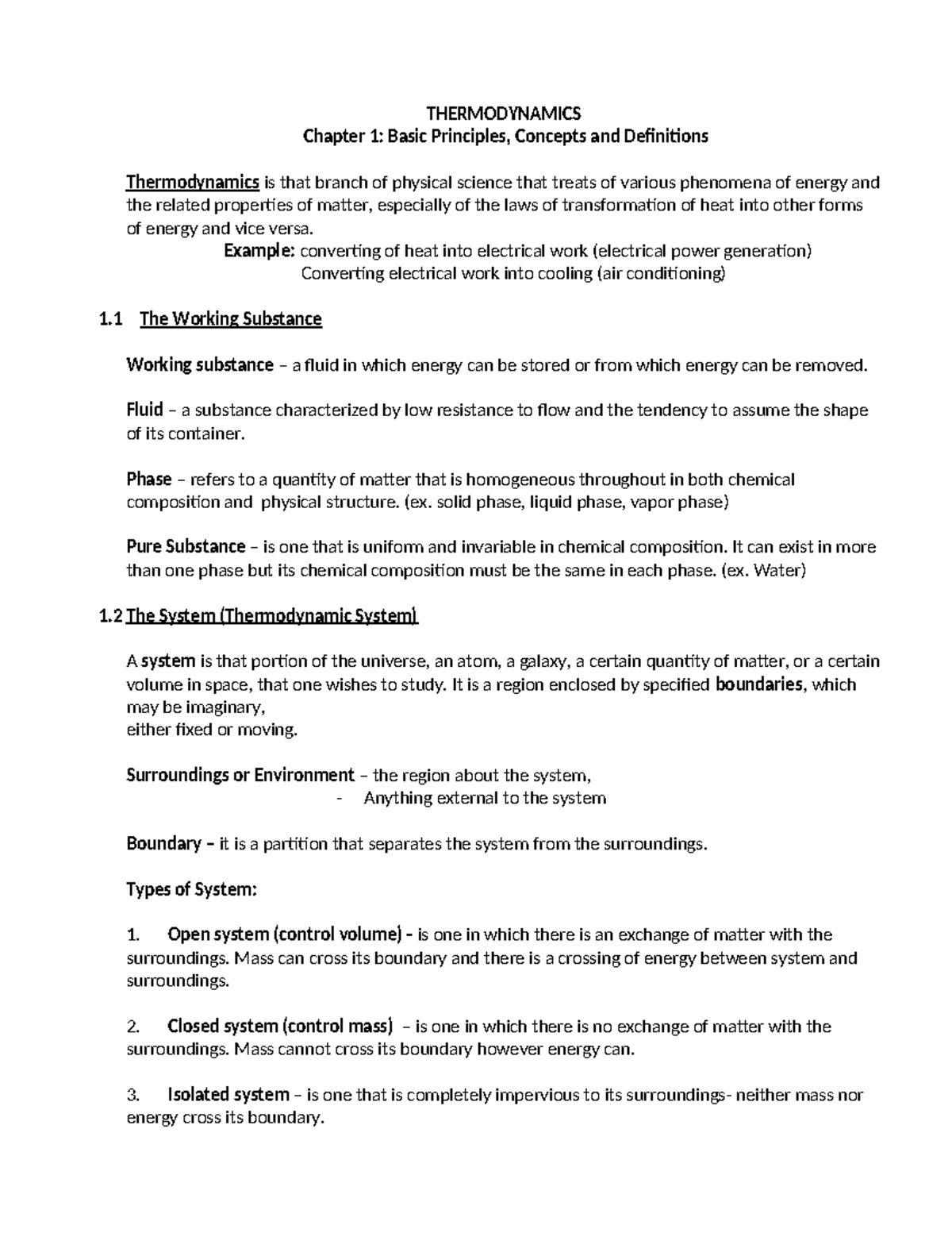 ME-2121- Basic- Concepts-1 - THERMODYNAMICS Chapter 1: Basic Principles, Concepts and ...