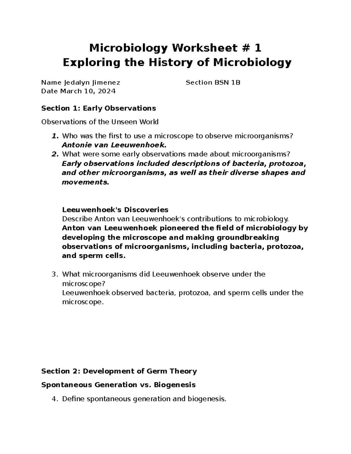 Microbiology worksheet - Who was the first to use a microscope to ...