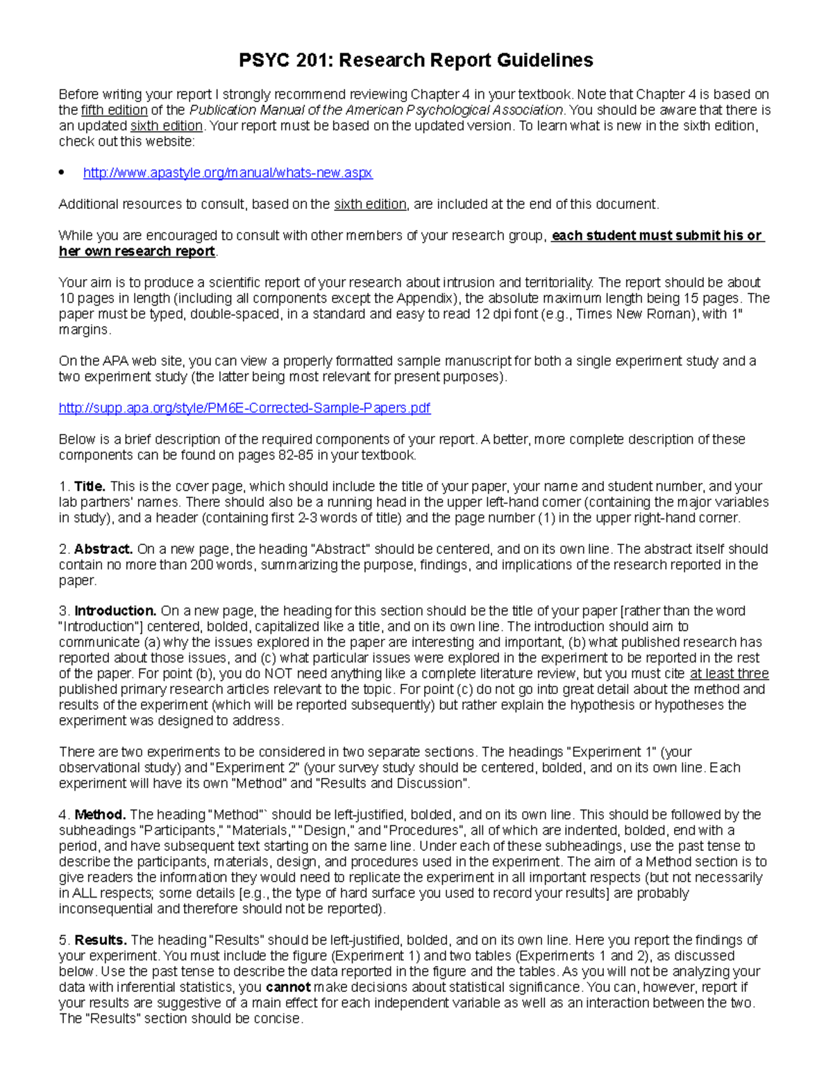 Research Report Guidelines - PSYC 201: Research Report Guidelines Before writing your report I ...